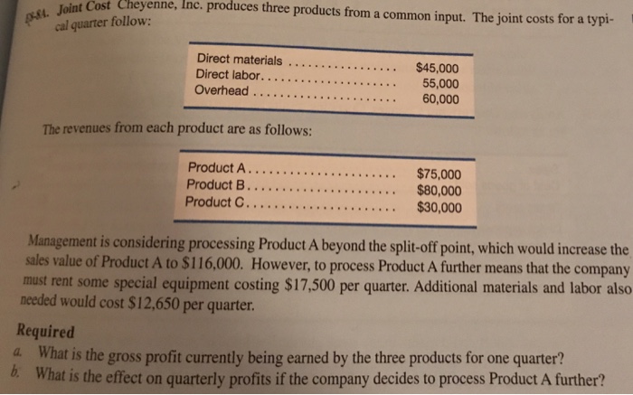 Solved Joint Cost Cheyenne, Inc. produces three products | Chegg.com