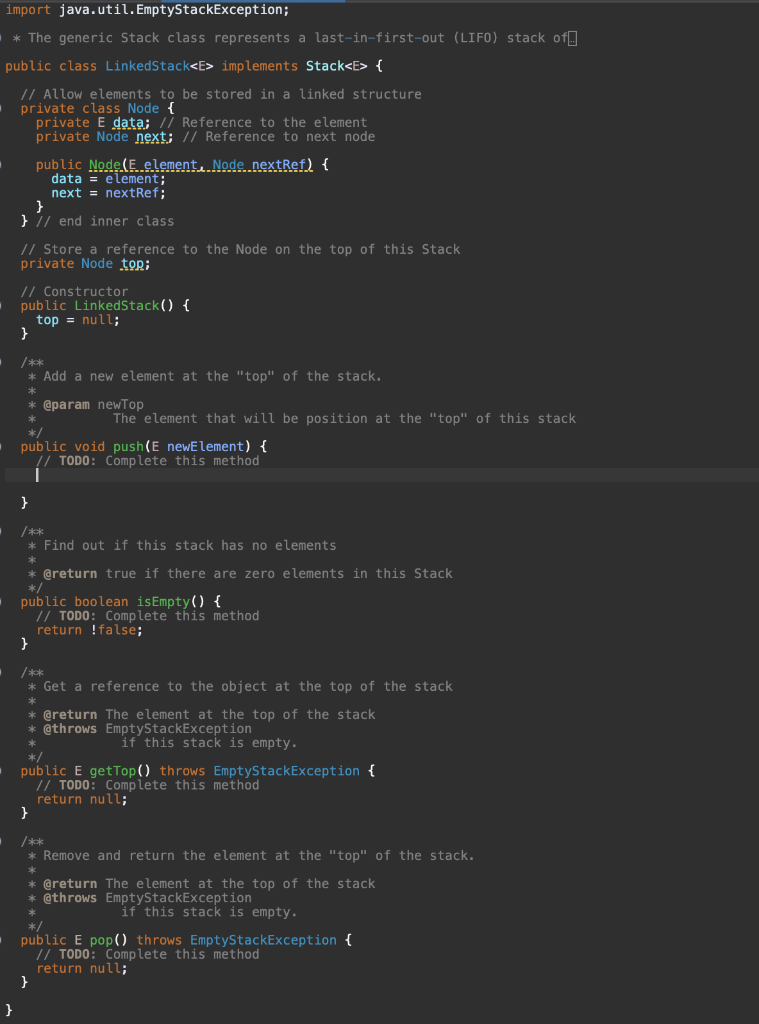 Solved import java.util.EmptyStackException; " * The generic | Chegg.com