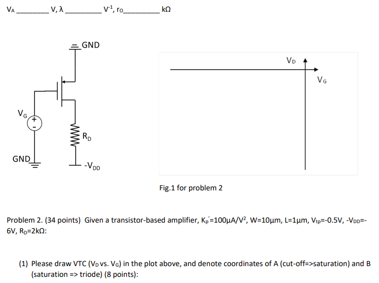 Solved VA V, _V²,ro k2 GND VO VG VG www RD GND Voo Fig.1 for | Chegg.com