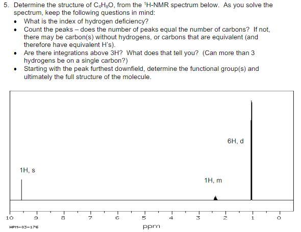 Solved 5. Determine the structure of C4H8O, from the 1H−NMR | Chegg.com