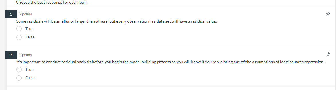 Solved 1 2 Choose the best response for each item. 2 points | Chegg.com