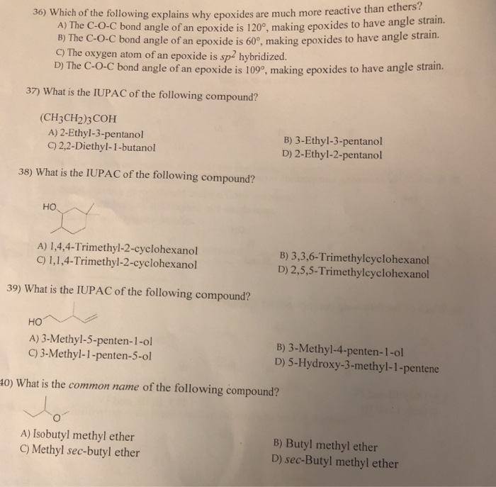 Solved ethers? 36) Which of the following explains why | Chegg.com