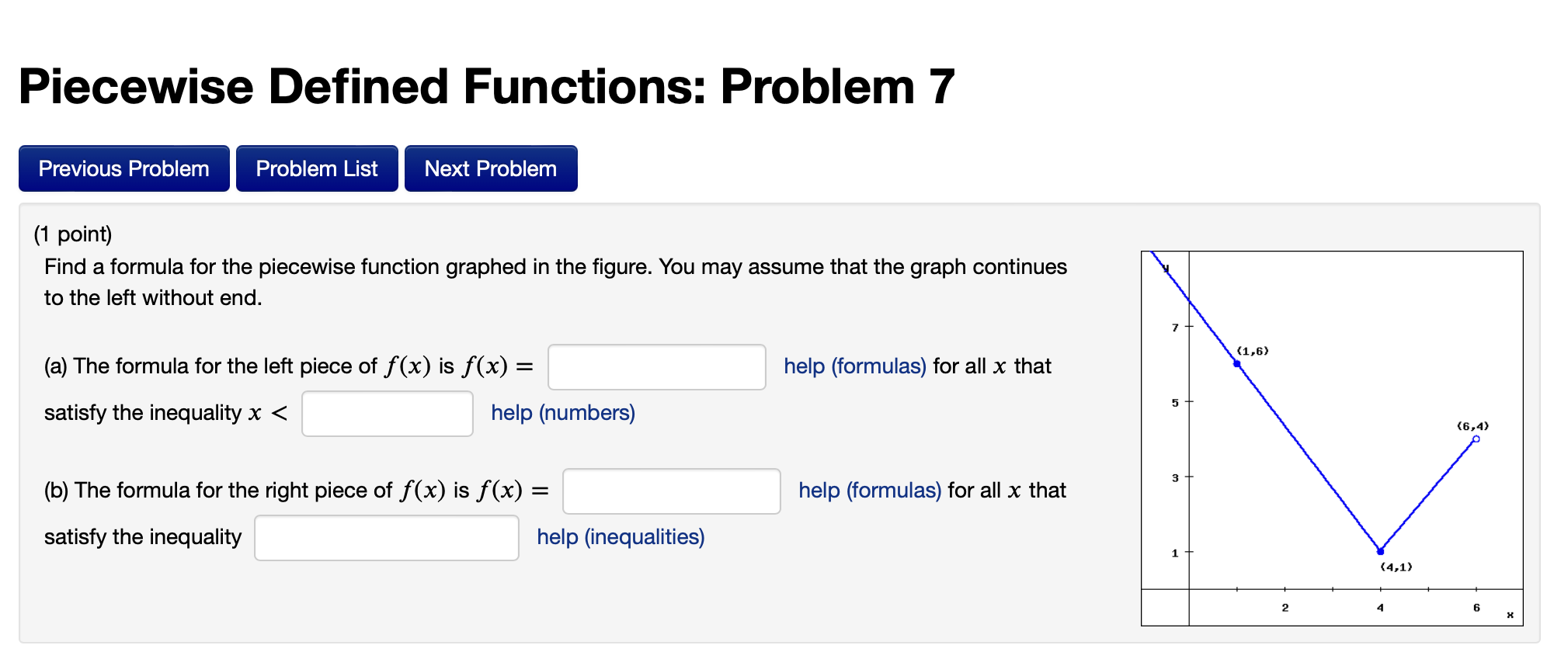 (1 ﻿point)Find a formula for the piecewise function | Chegg.com
