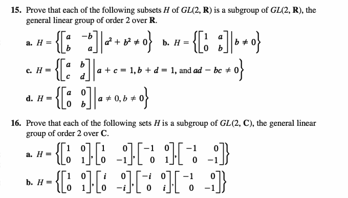 Solved 15. Prove that each of the following subsets H of | Chegg.com