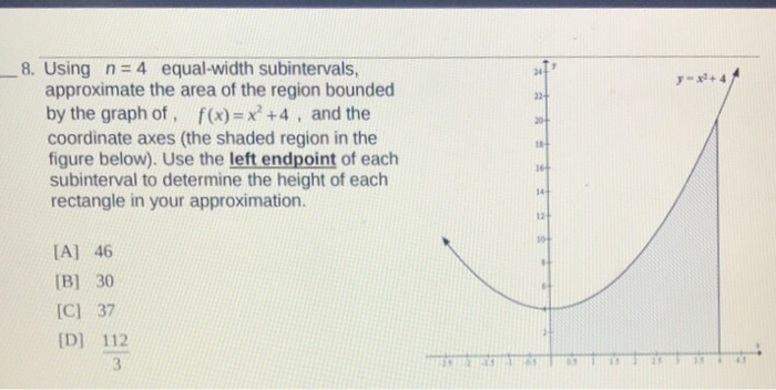 Solved 8. Using n = 4 equal-width subintervals, approximate | Chegg.com
