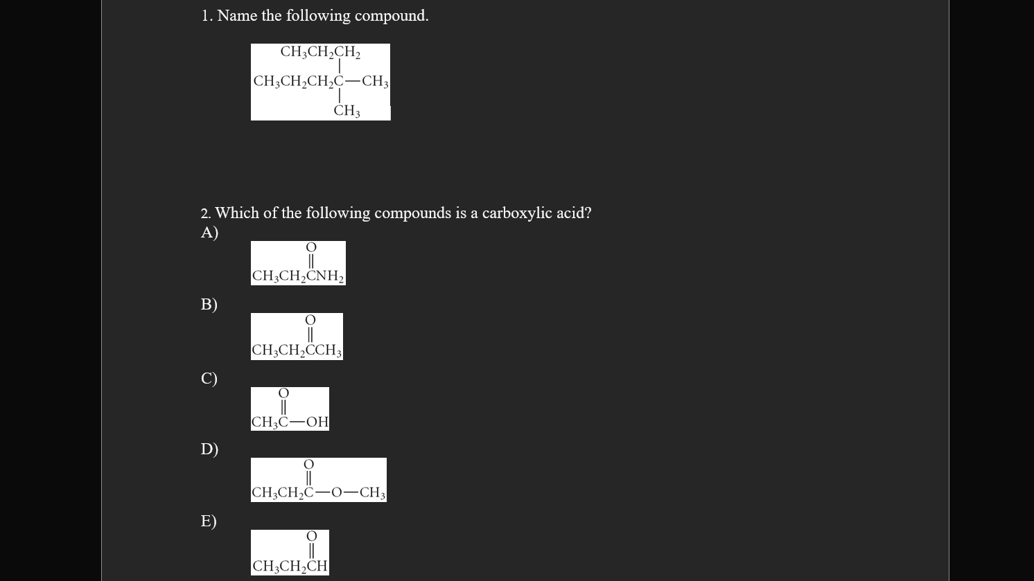 Solved 1. Name the following compound. CH3CH2CH2 | Chegg.com