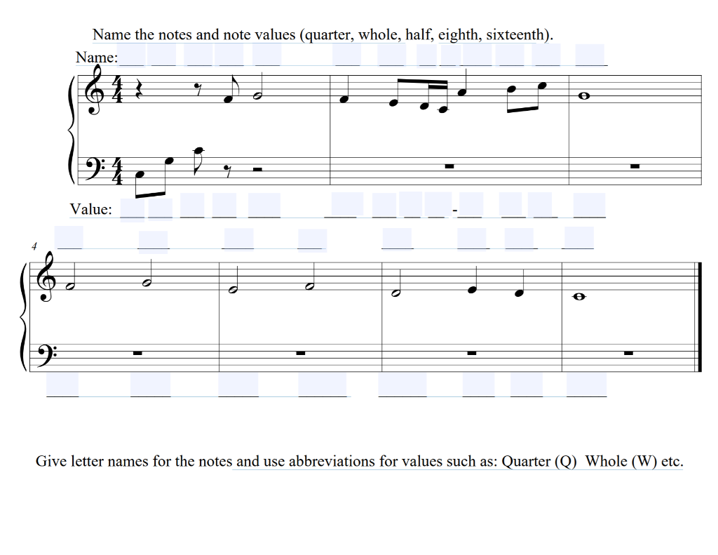 Name the notes and note values (quarter, whole, half, | Chegg.com