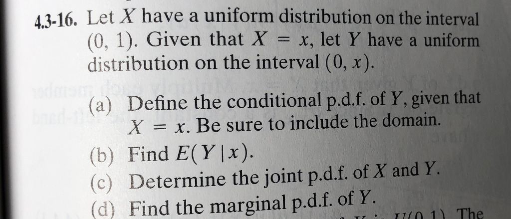Solved 43-16. Let X have a uniform distribution on the | Chegg.com