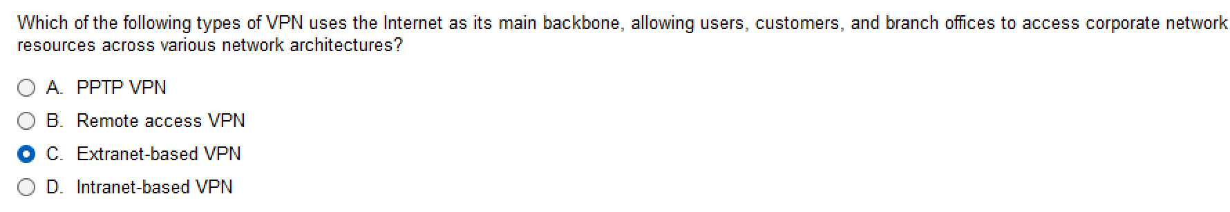 Solved Which of the following types of VPN uses the Internet | Chegg.com