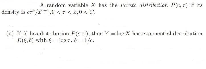 Solved A random variable X has the Pareto distribution P(c, | Chegg.com