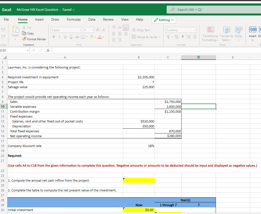 Solved Laurman, Inc. is considering the following project: | Chegg.com