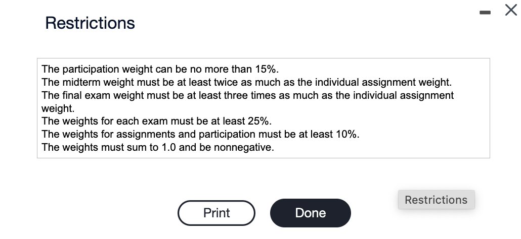 Restrictions The participation weight can be no more | Chegg.com