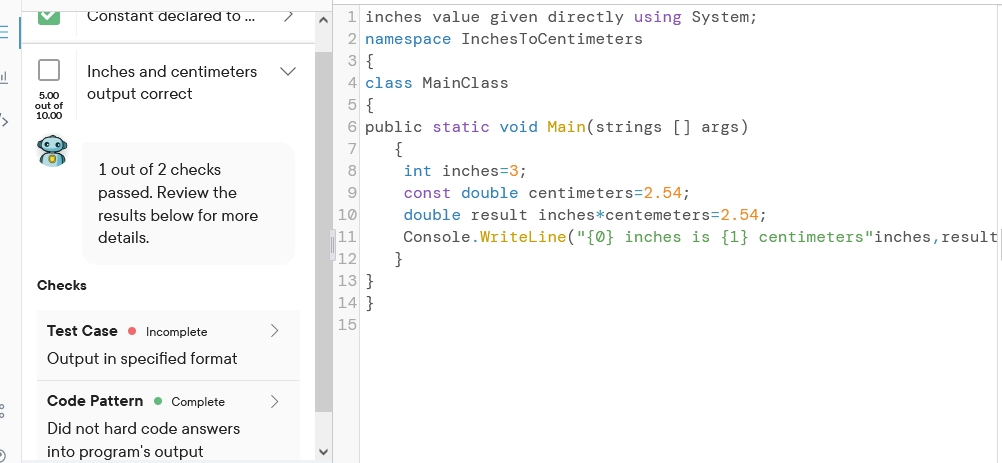 Solved Write a C# program named InchesToCentimeters that | Chegg.com