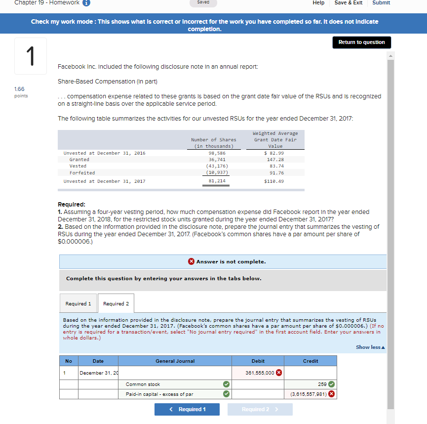 Solved Chapter 19 - Homework Saved Help Save & Exit Submit | Chegg.com