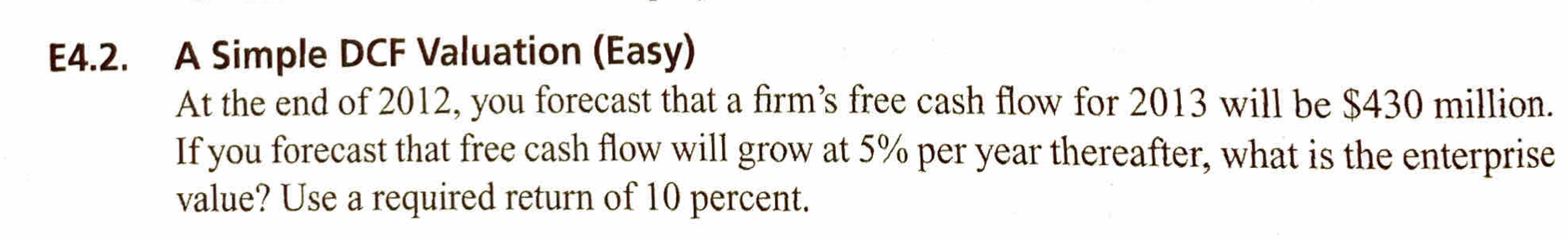 Solved 4.2. A Simple DCF Valuation (Easy) At the end of | Chegg.com
