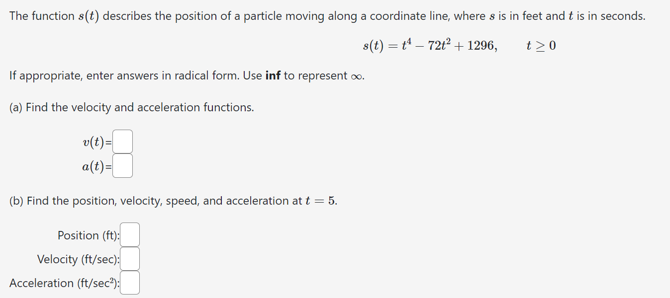 Solved The function s(t) describes the position of a | Chegg.com