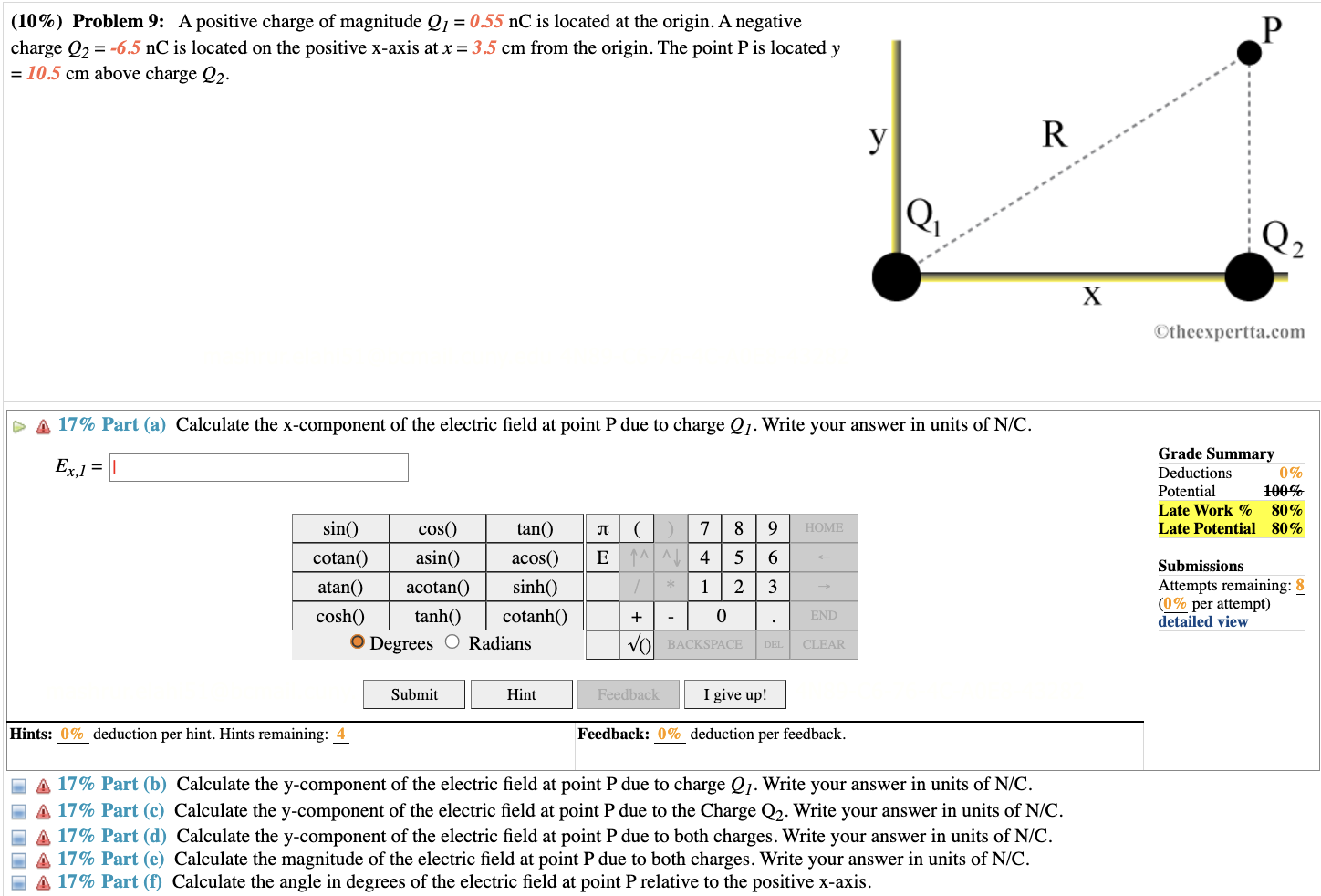 Solved (10\%) Problem 9: A positive charge of magnitude | Chegg.com