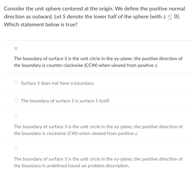 Solved Consider the unit sphere centered at the origin. We | Chegg.com
