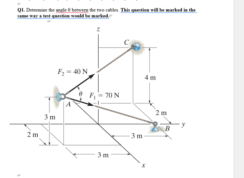 Solved Q1. Determine the angle θ between the two cables. | Chegg.com