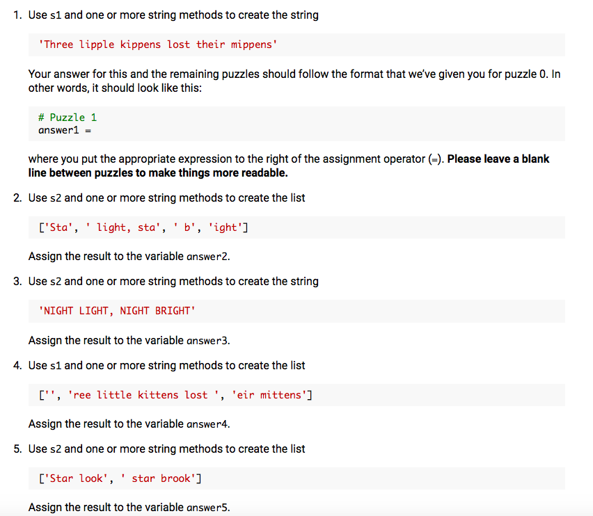Solved 1. Use s1 and one or more string methods to create | Chegg.com