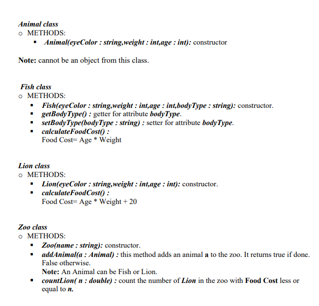 Solved Final LabAnimal class - METHODS: - Animal(eyeColor : | Chegg.com