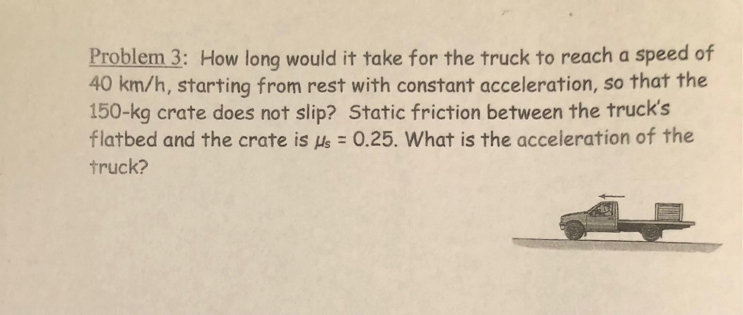 Solved Problem 3: How long would it take for the truck to | Chegg.com