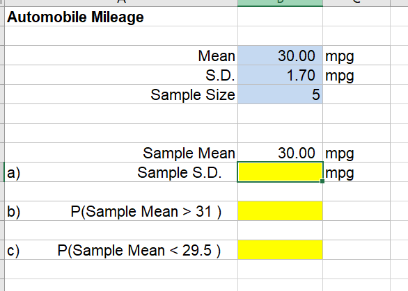 Automobile Mileage Mean S.D. Sample Size | Chegg.com