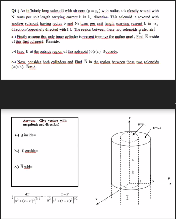 Solved Q1-) An infinitely long solenoid with air core (u =) | Chegg.com