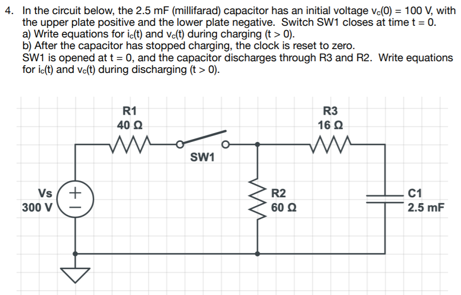 Solved 4. In the circuit below, the 2.5 mF (millifarad) | Chegg.com