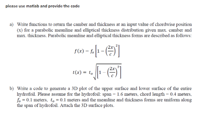 please use matlab and provide the code a) Write | Chegg.com