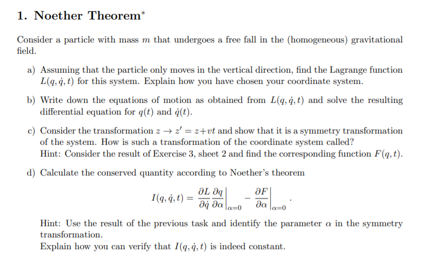 Solved 1. Noether Theorem* Consider a particle with mass m | Chegg.com
