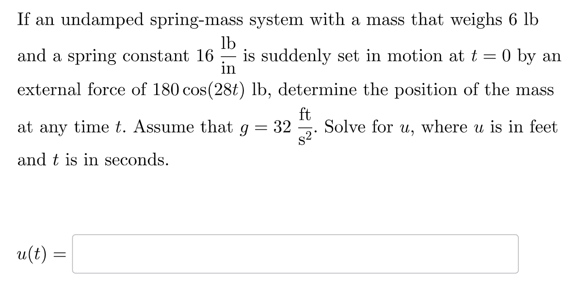 Solved If an ﻿undamped spring-mass system with a mass that | Chegg.com