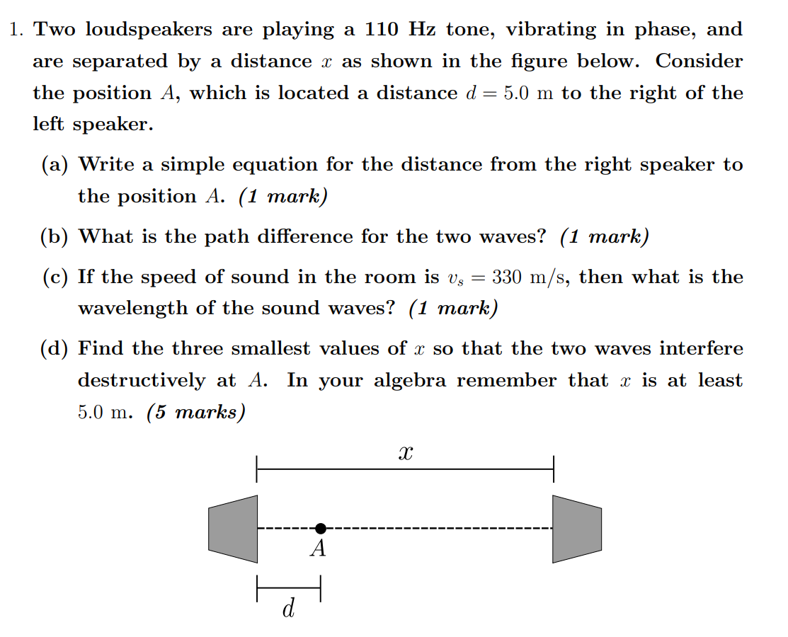 Solved 1. Two loudspeakers are playing a 110 Hz tone, | Chegg.com