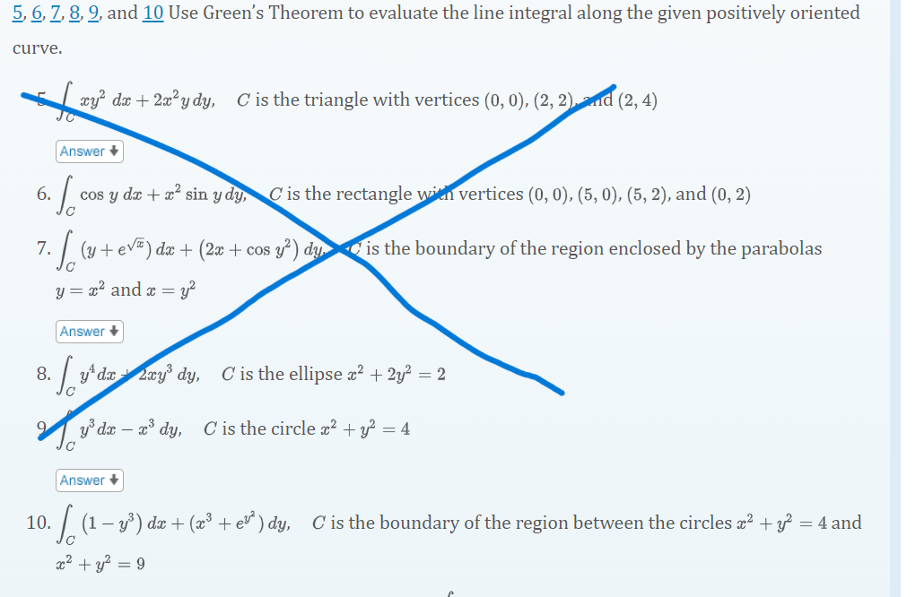 Solved 5,6,7,8,9, and 10 Use Green's Theorem to evaluate the | Chegg.com