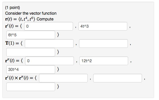 Solved 1 point) Consider the vector function r(t) - (t,t4, | Chegg.com