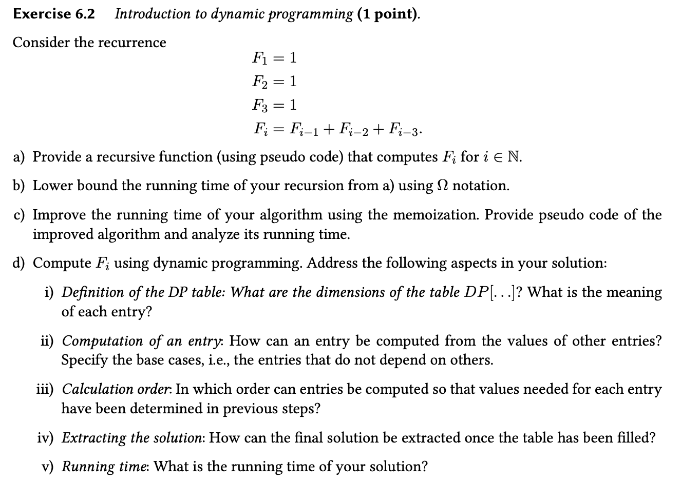 Exercise 6.2 Introduction to dynamic programming (1 | Chegg.com