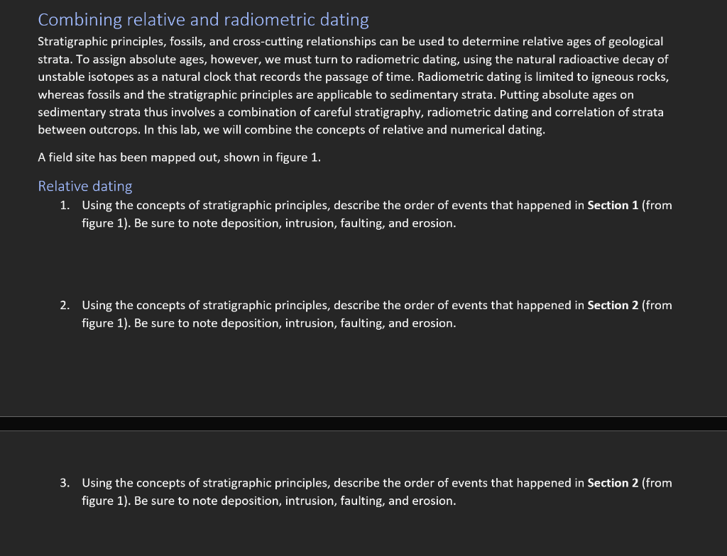 Combining relative and radiometric dating | Chegg.com
