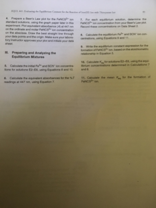 Solved 1. Wher NaSCN solutions in this experiment, a student | Chegg.com