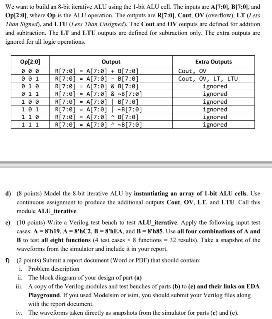 We Want To Build An 8 Bit Iterative Alu Using The 