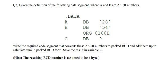 Solved Q3) Given the definition of the following data | Chegg.com