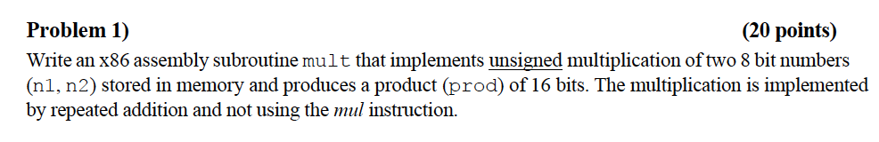 Solved Problem 1) (20 points) Write an x86 assembly | Chegg.com