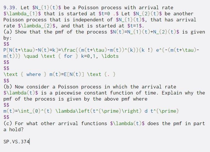 Solved 9.39. Let $N_{1}(t)$ be a Poisson process with | Chegg.com