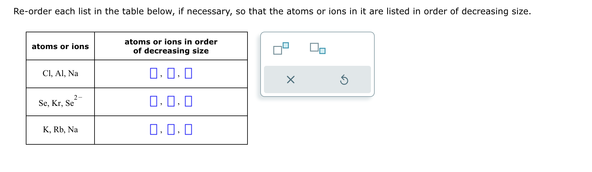 Solved Re-order each list in the table below, if necessary, | Chegg.com