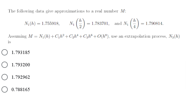 Solved The following data give approximations to ﻿a real | Chegg.com