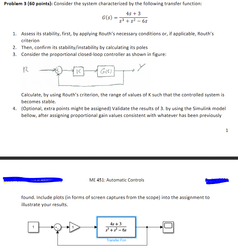 Solved Problem 3 (60 points): Consider the system | Chegg.com