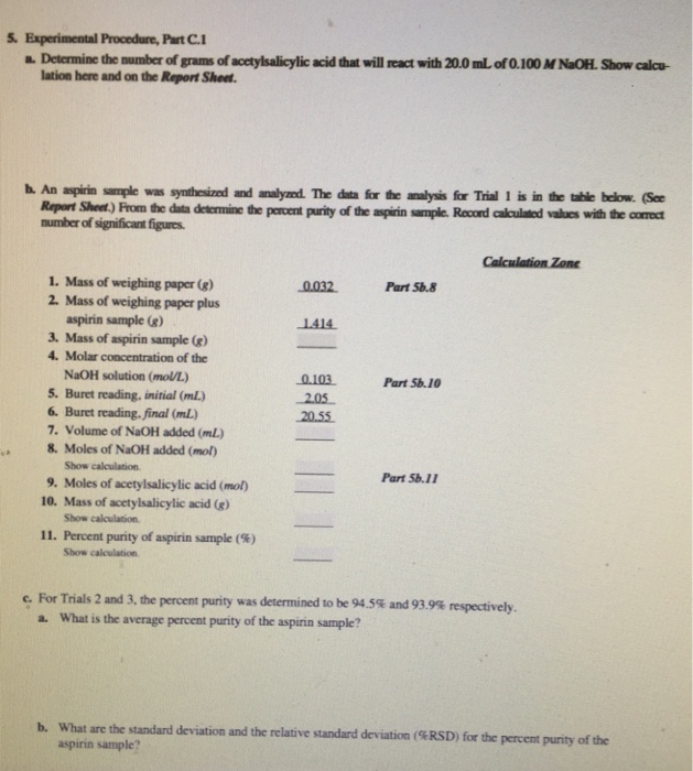 Solved S. Experimental Procedure, Part C. a Determine the | Chegg.com