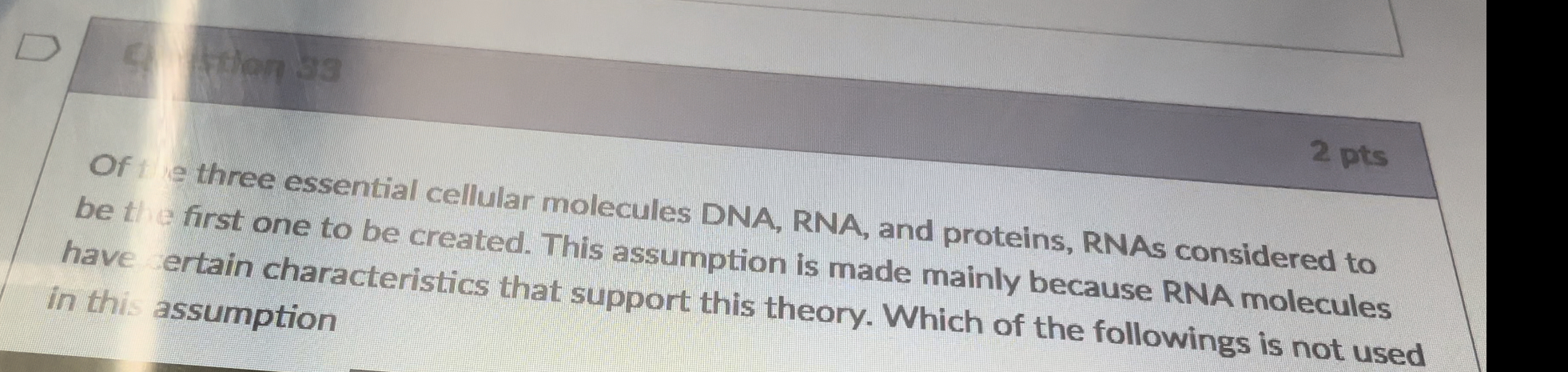 Solved Of t three essential cellular molecules DNA, RNA, and | Chegg.com