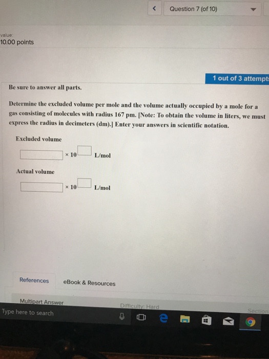 Solved Determine the excluded volume per mole and the volume | Chegg.com