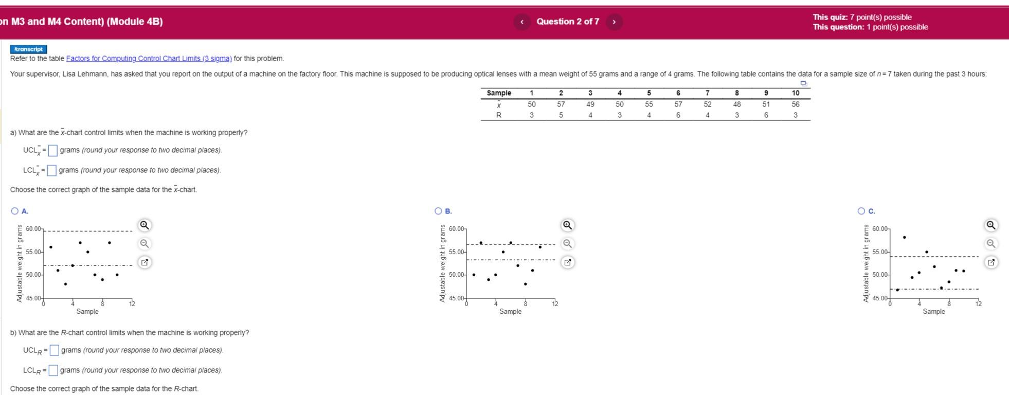 Solved a) What are the xˉ-chart control limits when the | Chegg.com