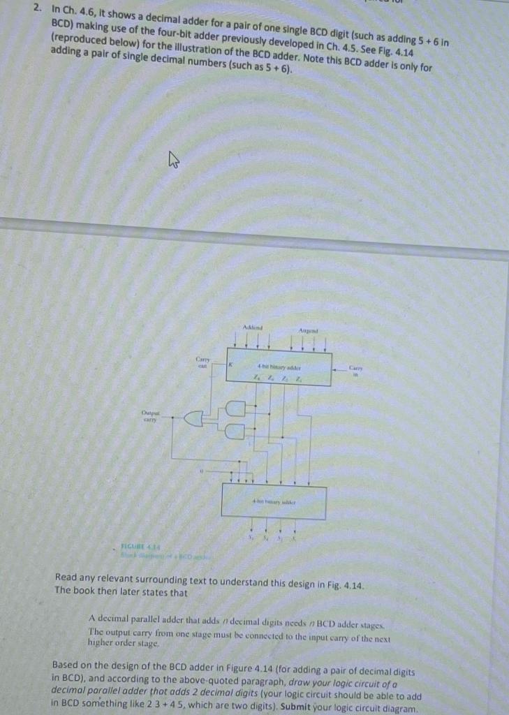 Solved 2. In Ch. 4.6, it shows a decimal adder for a pair of | Chegg.com